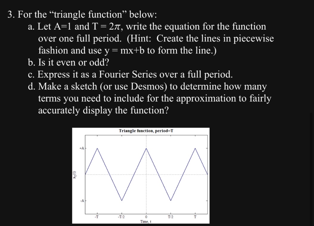 Solved For the "triangle function" below:a. ﻿Let A=1 ﻿and | Chegg.com