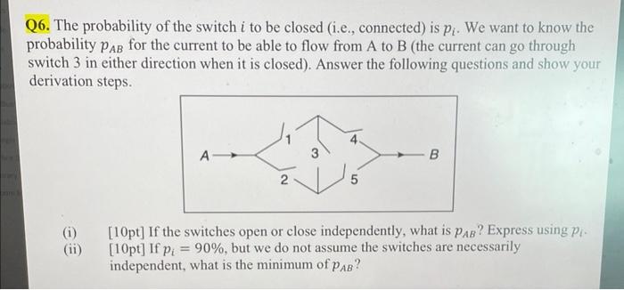 Solved Q6. The probability of the switch i to be closed | Chegg.com