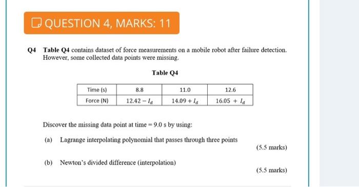 Solved O QUESTION 4, MARKS: 11 Q4 Table Q4 contains dataset | Chegg.com