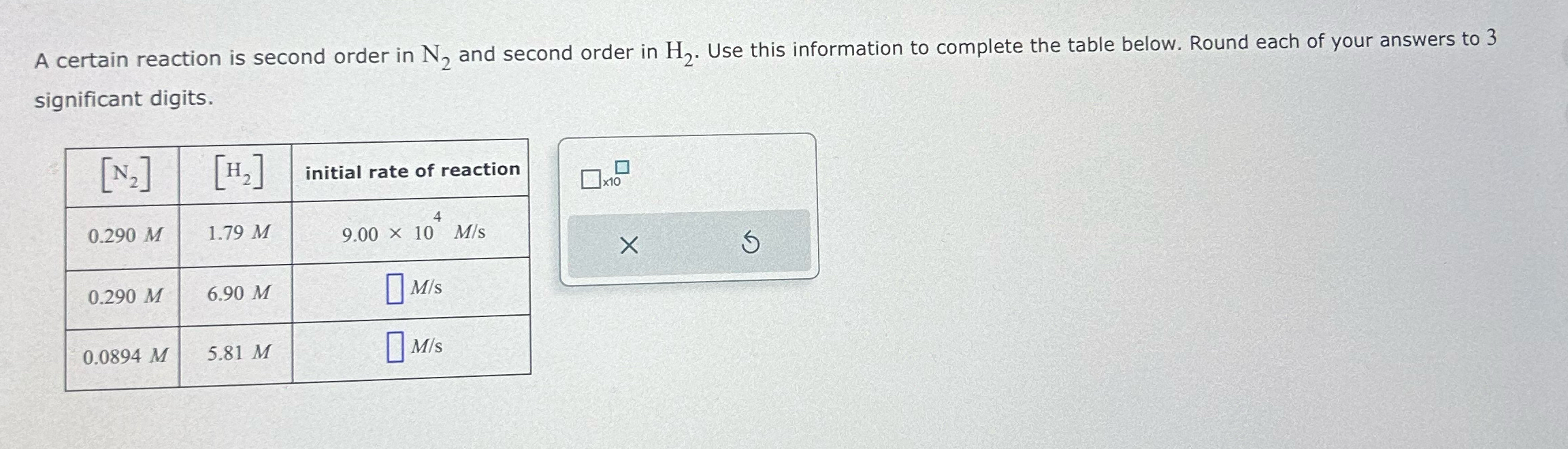 Solved A certain reaction is second order in N2 ﻿and second | Chegg.com