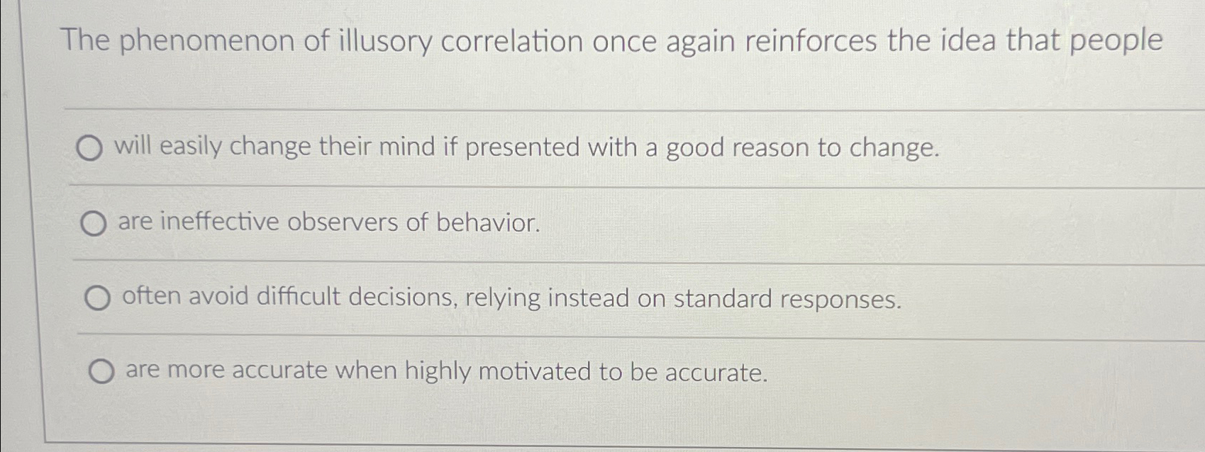 Solved The phenomenon of illusory correlation once again | Chegg.com