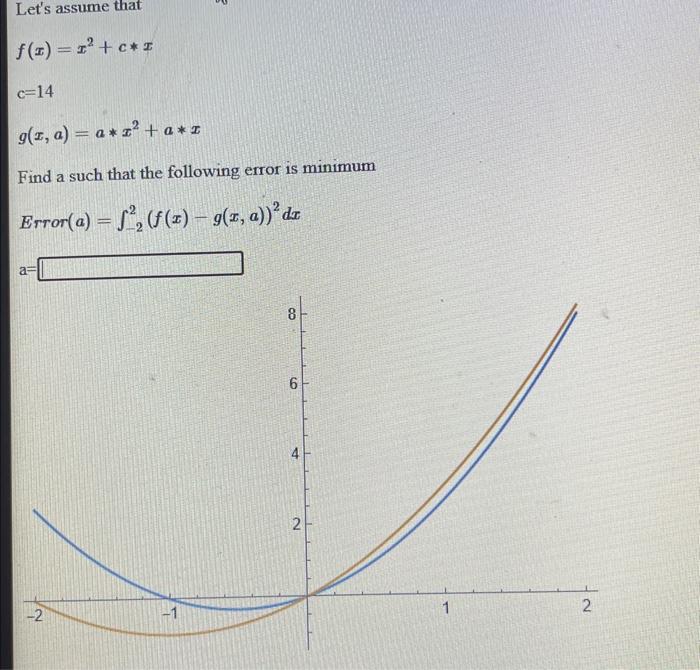 Solved Let's assume that f(x)=x2+c∗xc=14 g(x,a)=a∗x2+a∗x | Chegg.com