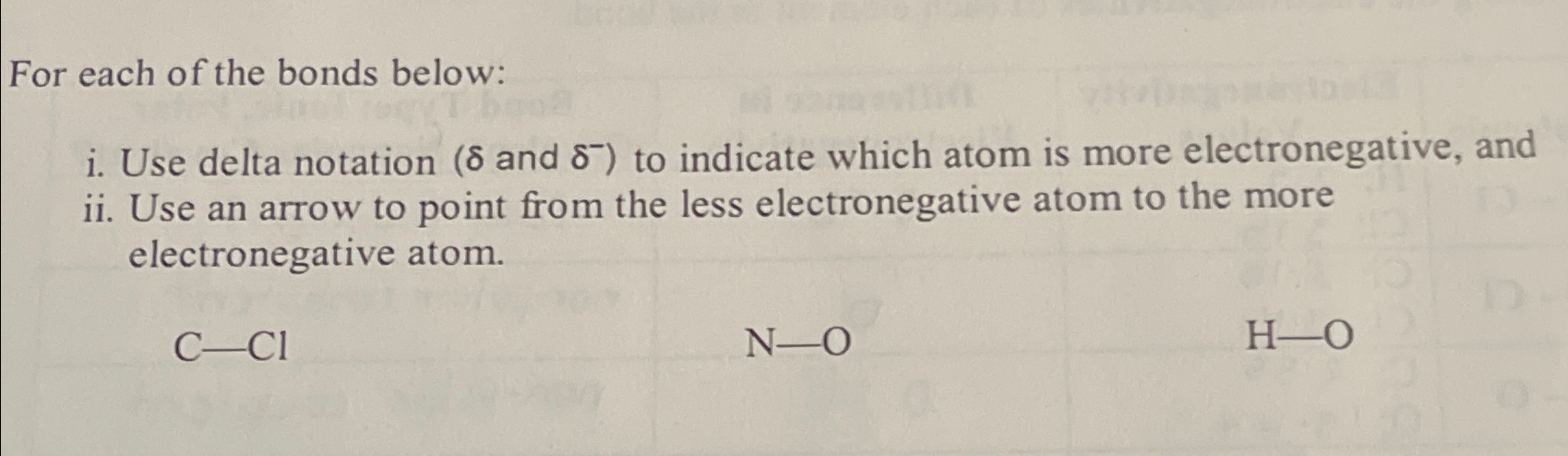Solved For each of the bonds below:i. ﻿Use delta notation | Chegg.com