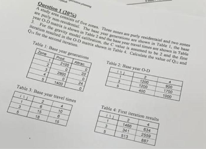 Solved 3. For the gravity model calibration, the base year | Chegg.com