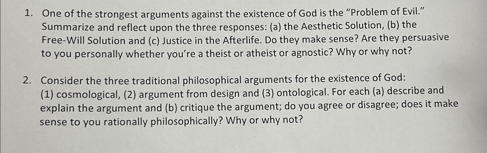 Solved One of the strongest arguments against the existence | Chegg.com