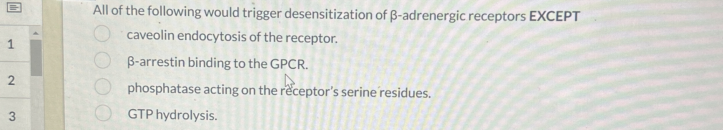 Solved All of the following would trigger desensitization of | Chegg.com