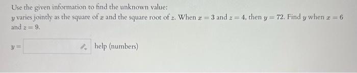 Solved Use the given information to find the unknown value: | Chegg.com