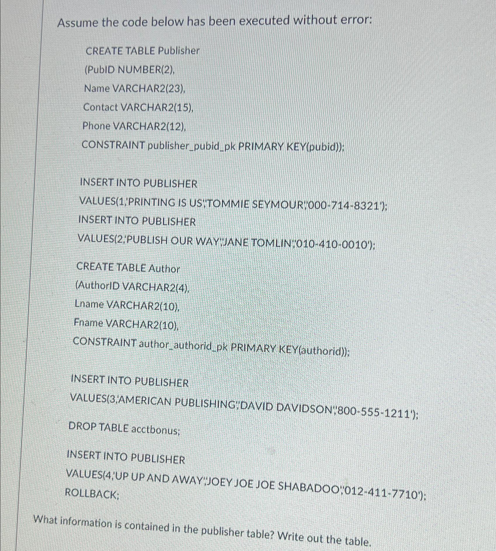 Solved Assume the code below has been executed without | Chegg.com