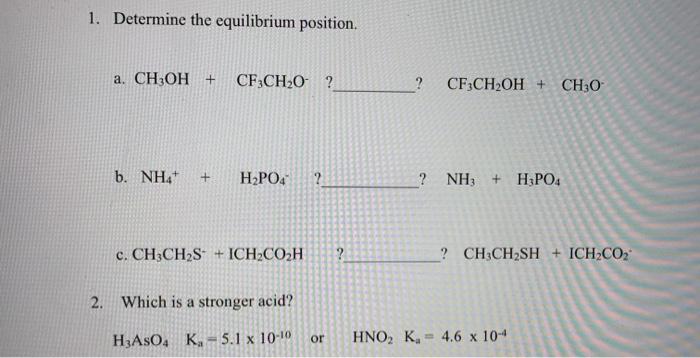 Solved 1. Determine the equilibrium position. a. CH3OH + | Chegg.com