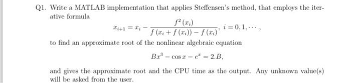 Solved Q1 Write A Matlab Implementation That Applies