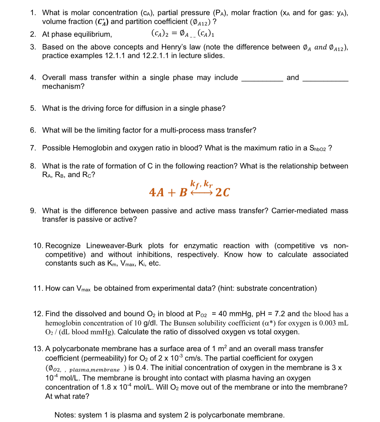 Solved What is molar concentration (cA), ﻿partial pressure | Chegg.com