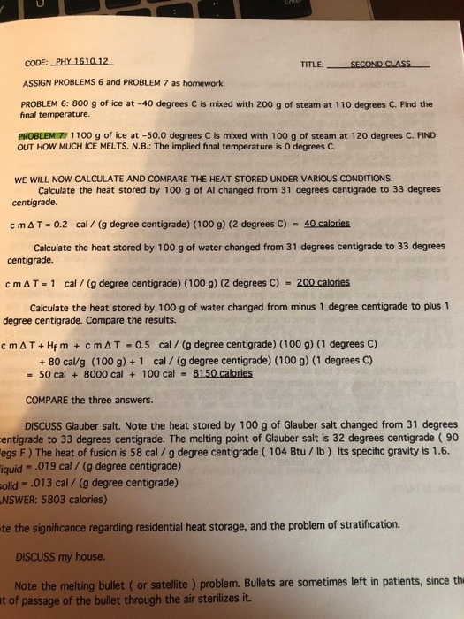 Solved CODE: PHY 1610.12 TITLE: SECOND CLASS ASSIGN PROBLEMS | Chegg.com