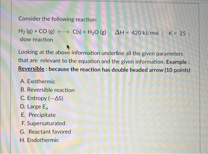 Solved Consider the following reaction: H2( | Chegg.com