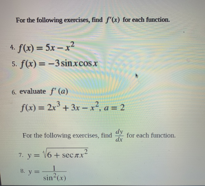 Solved For The Following Exercises Find Fx For Each 