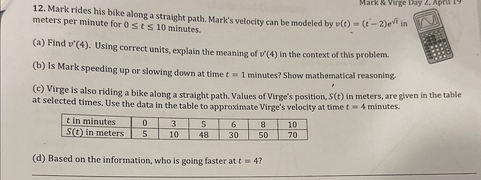 Solved Mark rides his bike along a straight path. Mark's | Chegg.com