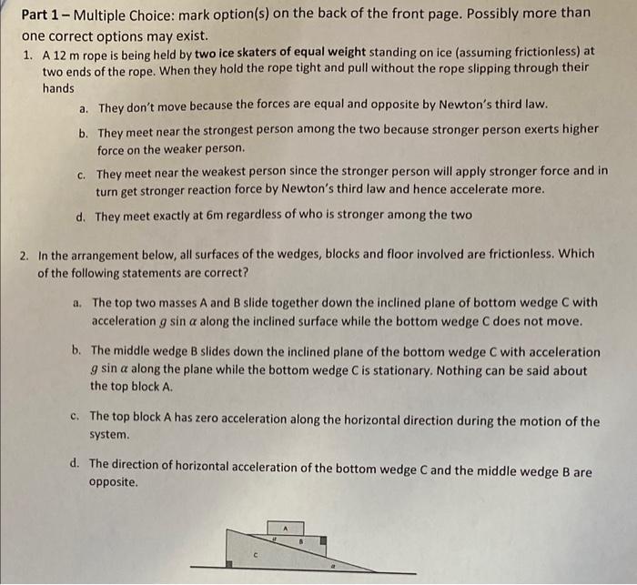Solved Part 1 - Multiple Choice: mark option(s) on the back | Chegg.com