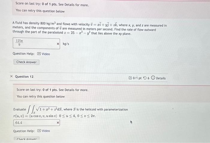 Solved please help calculus 3 6.6 surface integrals A fluid | Chegg.com