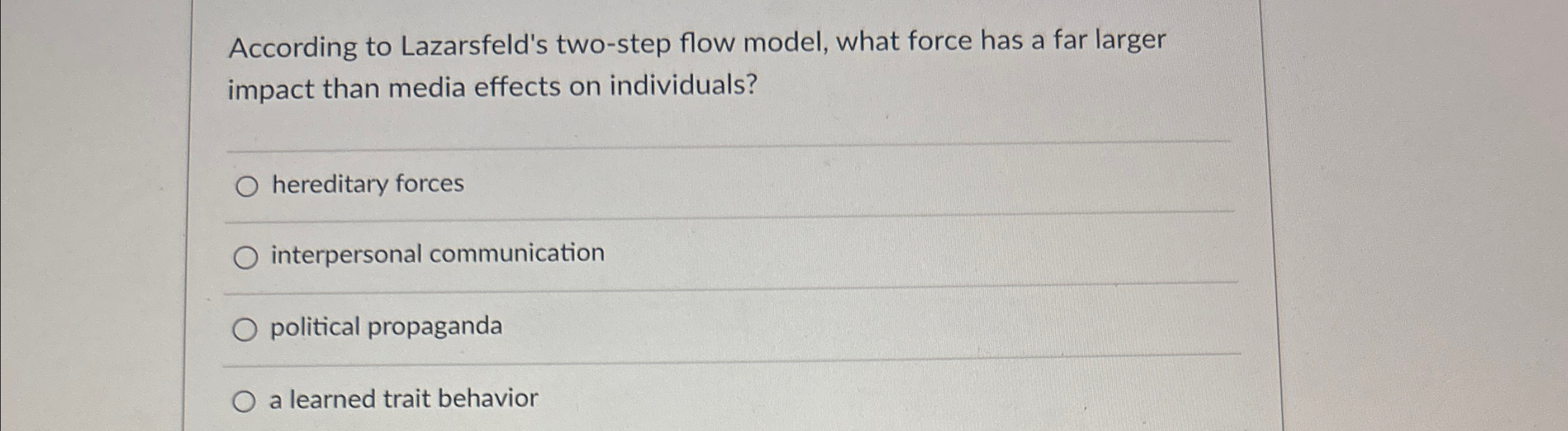 Solved According to Lazarsfeld's two-step flow model, what | Chegg.com