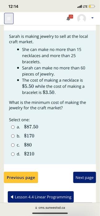 Solved Sarah is making jewelry to sell at the local craft | Chegg.com