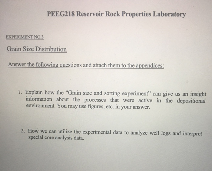 PEEG218 Reservoir Rock Properties Laboratory | Chegg.com