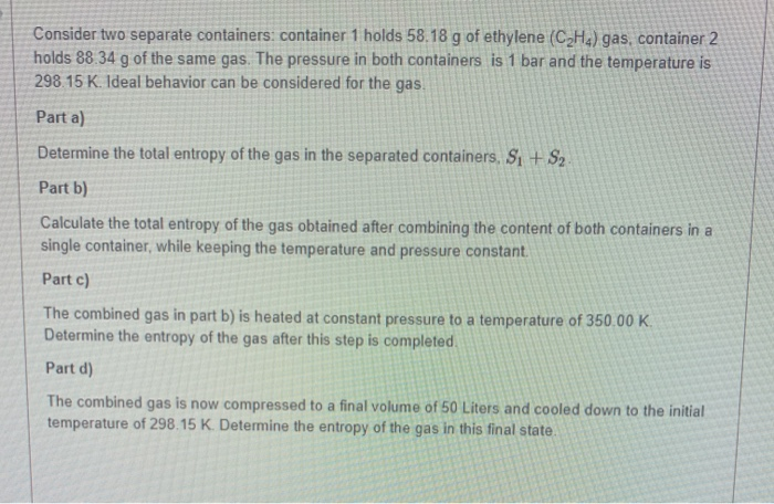 Solved Consider two separate containers: container 1 holds | Chegg.com