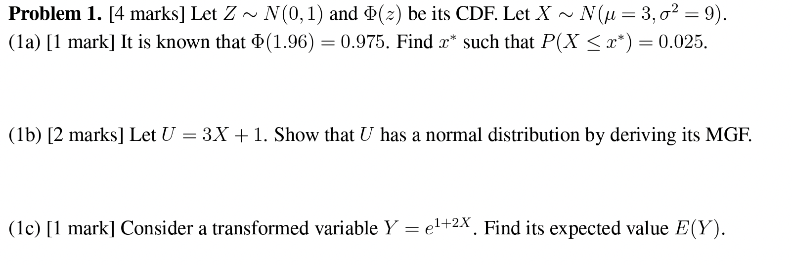 Solved Problem 1. [4 ﻿marks] ﻿Let Z ∼ N(0,1) ﻿and φ(z) be | Chegg.com