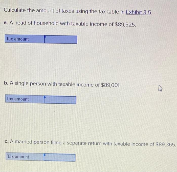 Calculate the amount of taxes using the tax table in | Chegg.com