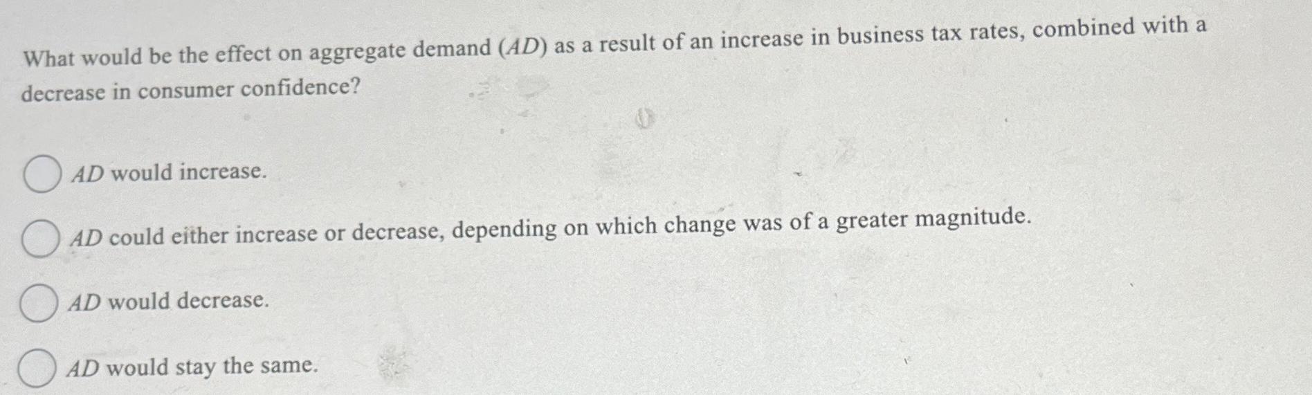 Solved What would be the effect on aggregate demand (AD) ﻿as | Chegg.com