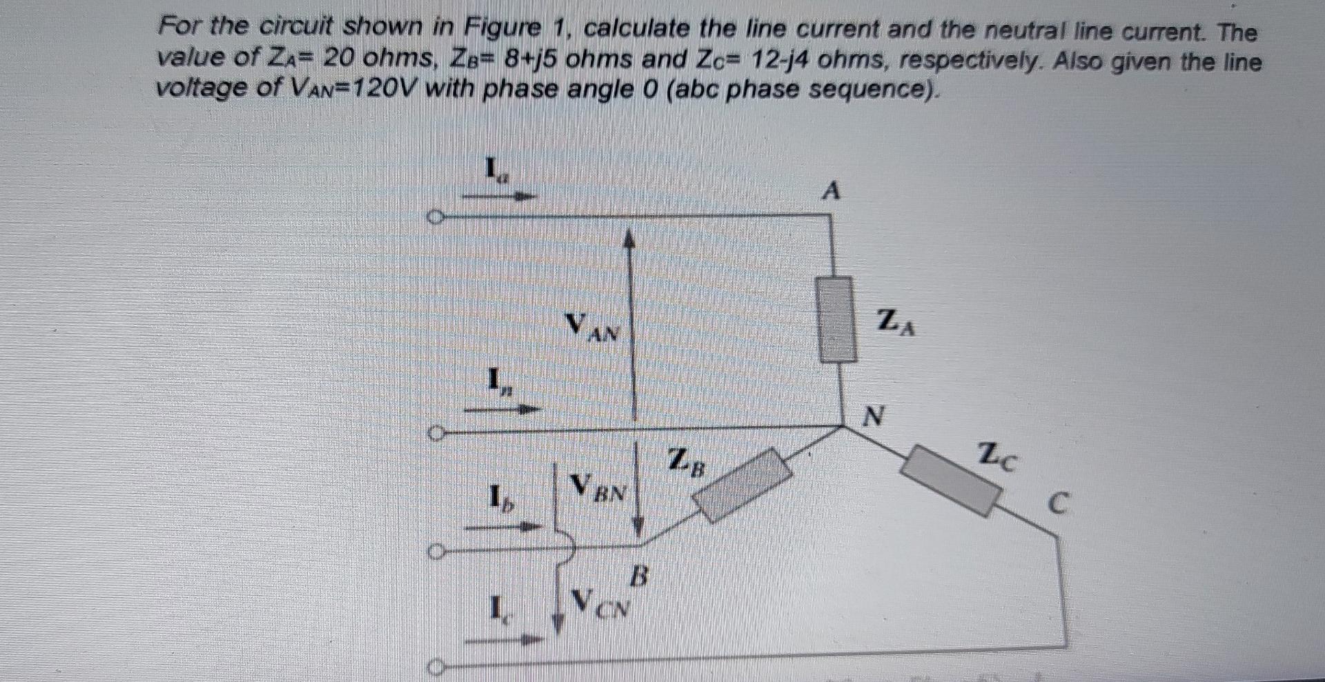 Solved For the circuit shown in Figure 1, calculate the line | Chegg.com
