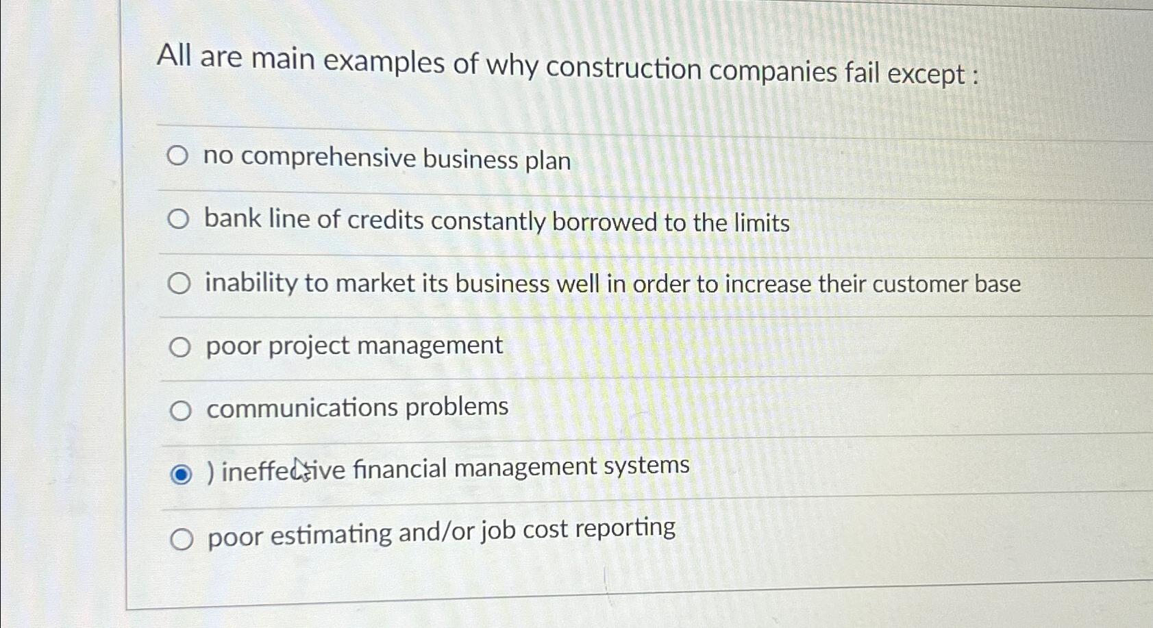 Solved All are main examples of why construction companies | Chegg.com
