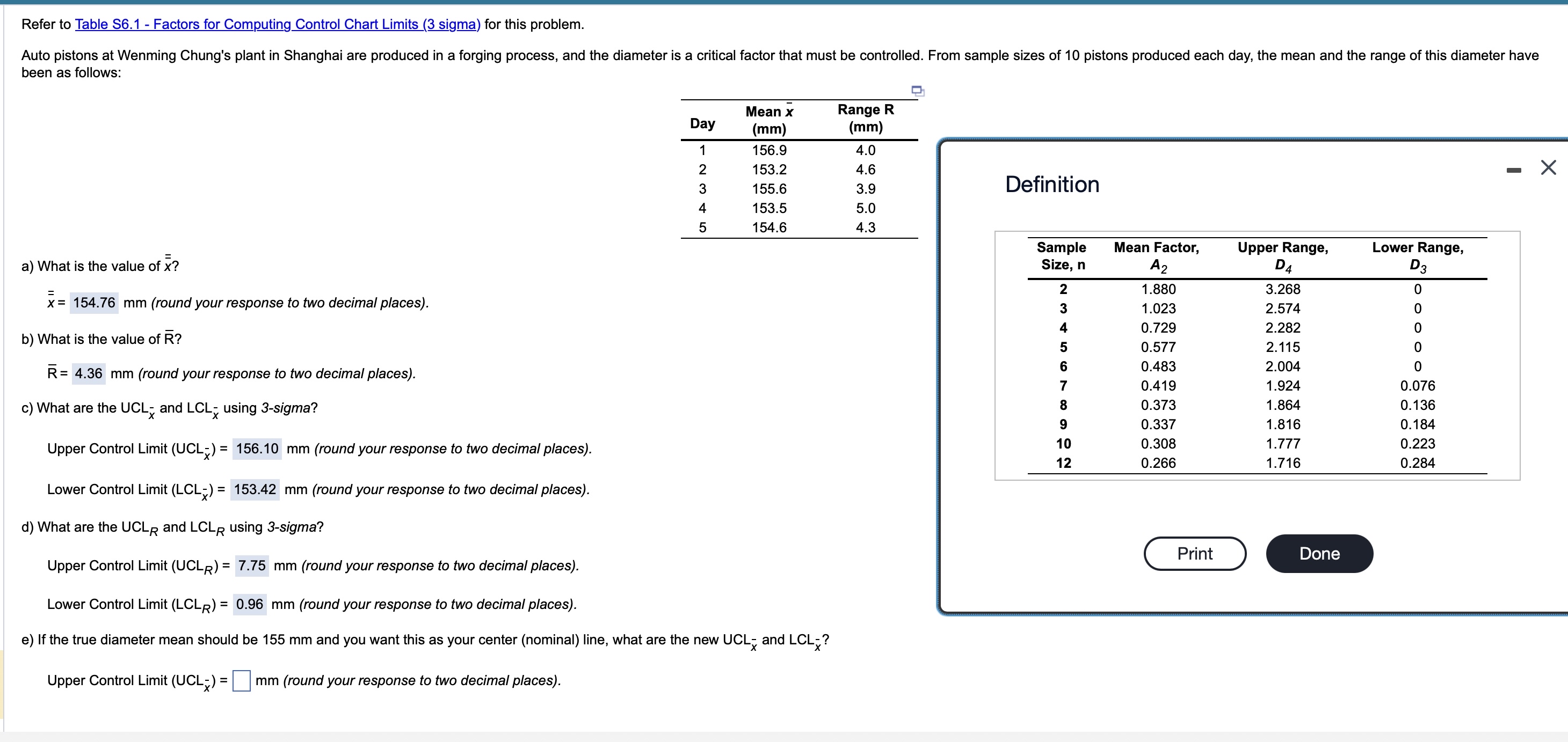 Solved Refer to Table S6.1 - ﻿Factors for Computing Control | Chegg.com