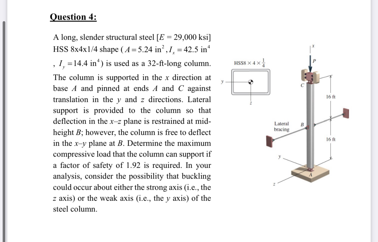 Solved Question 4:A long, slender structural steel | Chegg.com