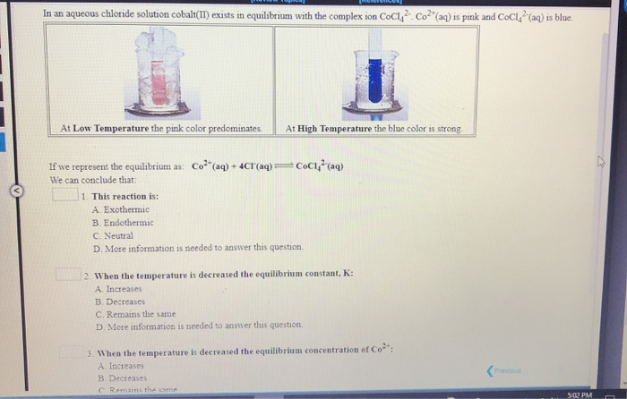 Solved In an aqueous chloride solution cobalt(II) exists in | Chegg.com