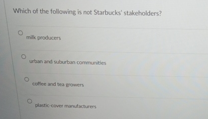 Solved Which of the following is not Starbucks' | Chegg.com