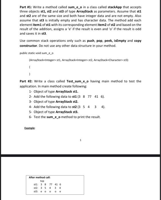 Solved Part #1: Write a method called sum_e_o in a class | Chegg.com
