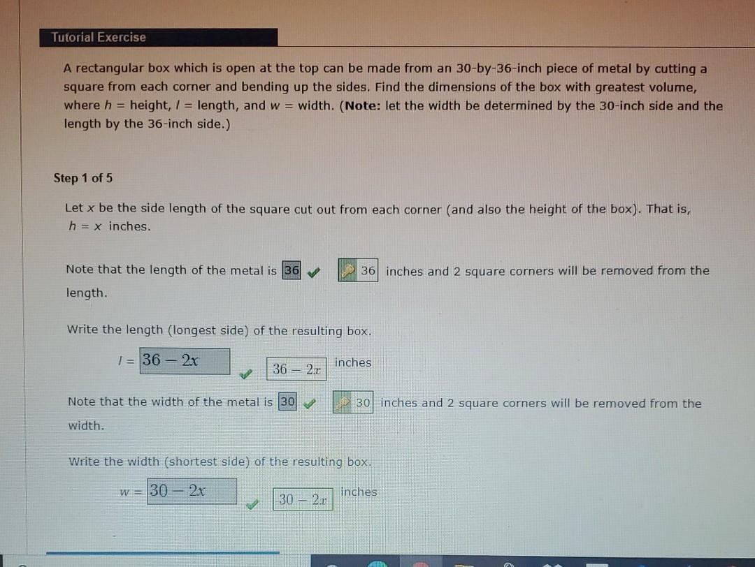 Solved Tutorial Exercise A rectangular box which is open at | Chegg.com