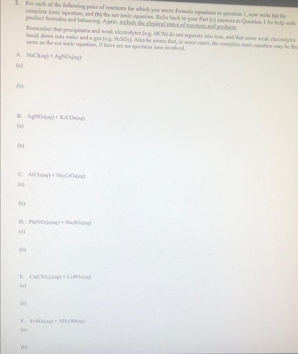 Solved 1. For each pair of reactants, (a) write the symbols | Chegg.com