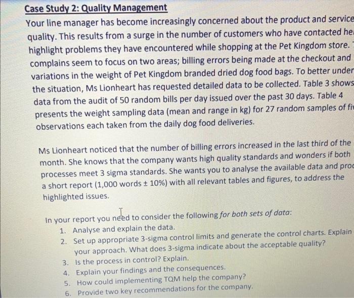 Solved Case Study 2: Quality Management Your line manager | Chegg.com