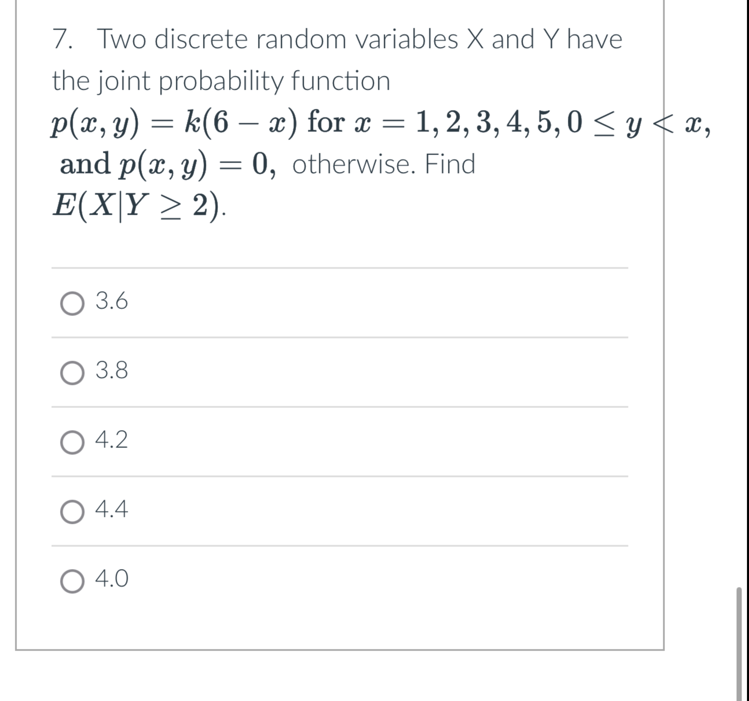 Solved Two discrete random variables x ﻿and Y ﻿havethe joint | Chegg.com