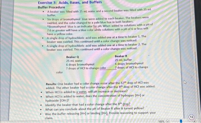 Solved Exercise 3 : Acids, Bases, and Buffers Buffer | Chegg.com