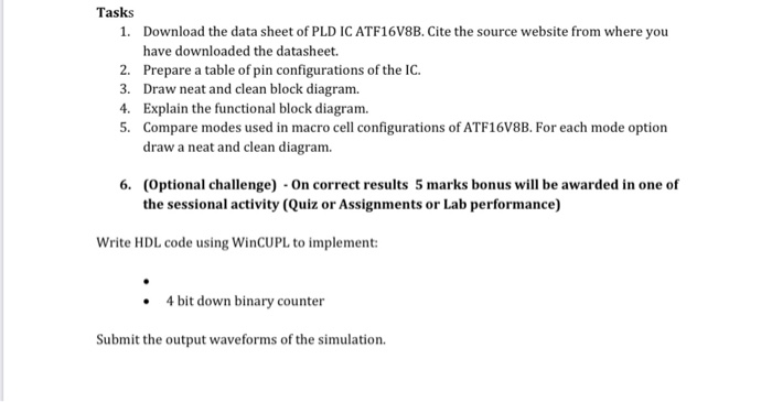 Tasks Download the data sheet of PLD IC ATF16V8B. | Chegg.com