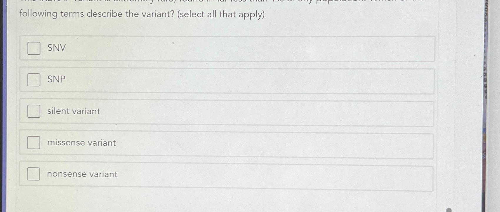 Solved following terms describe the variant? (select all | Chegg.com