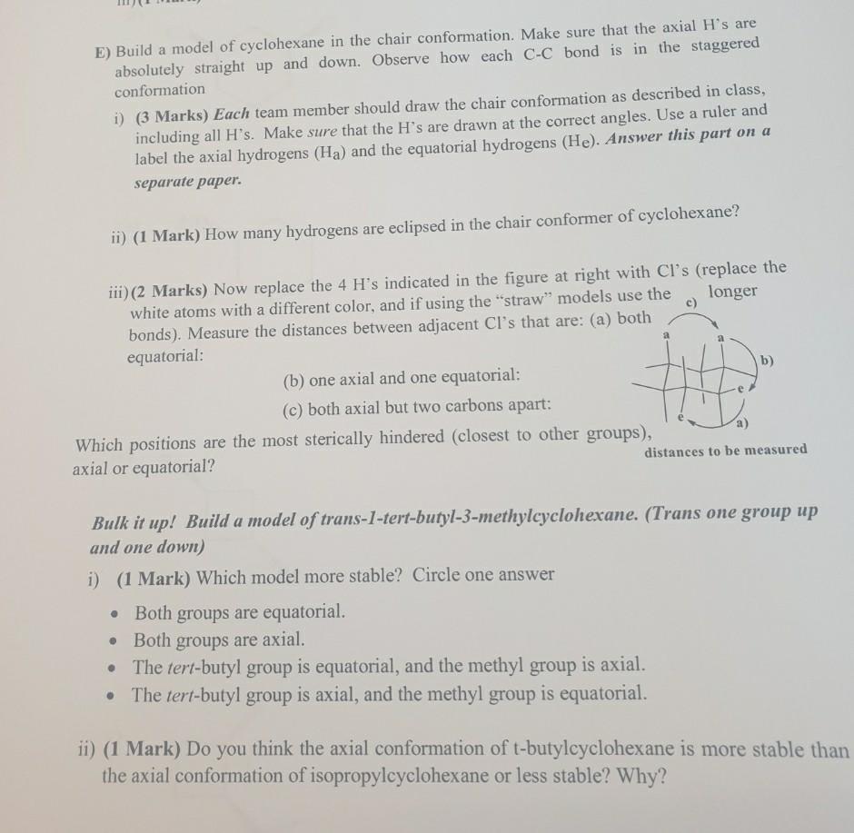 Solved E) Build a model of cyclohexane in the chair | Chegg.com