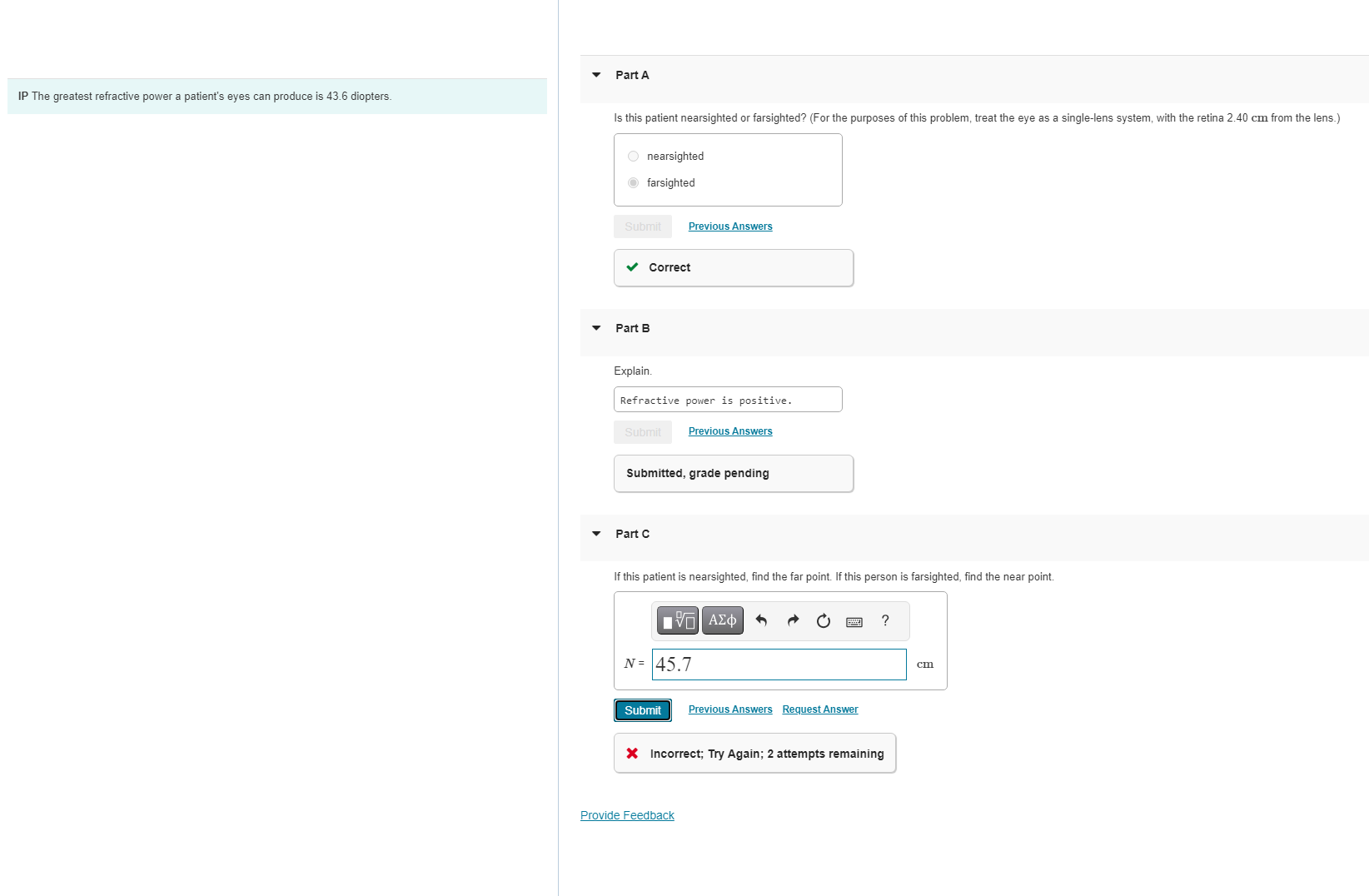 Solved IP The greatest refractive power a patient's eyes can | Chegg.com