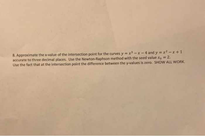 Solved 8. Approximate the x-value of the intersection point | Chegg.com