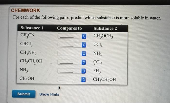 Solved CHEMWORK For each of the following pairs, predict | Chegg.com