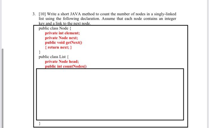 Solved 3. [10] Write a short JAVA method to count the number | Chegg.com