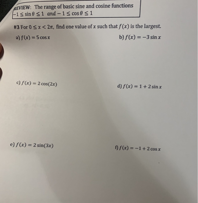 Solved REVIEW: The range of basic sine and cosine functions | Chegg.com