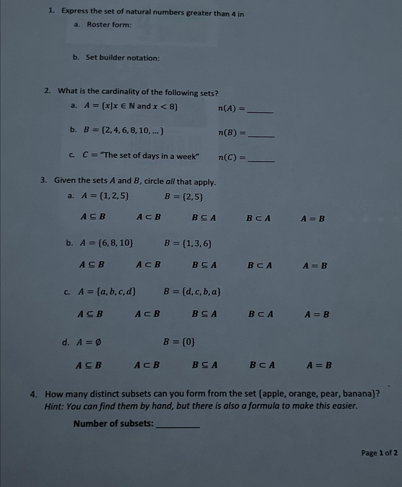 Solved Express the set of natural numbers greater than 4 | Chegg.com