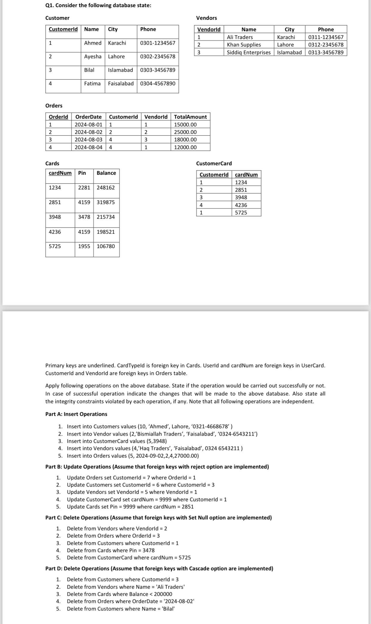 Solved Q1. ﻿Consider the following database | Chegg.com